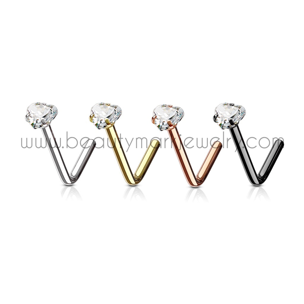 Heart Gem Steel L-Bend Nose Ring – Beauty Mark Body Jewelry